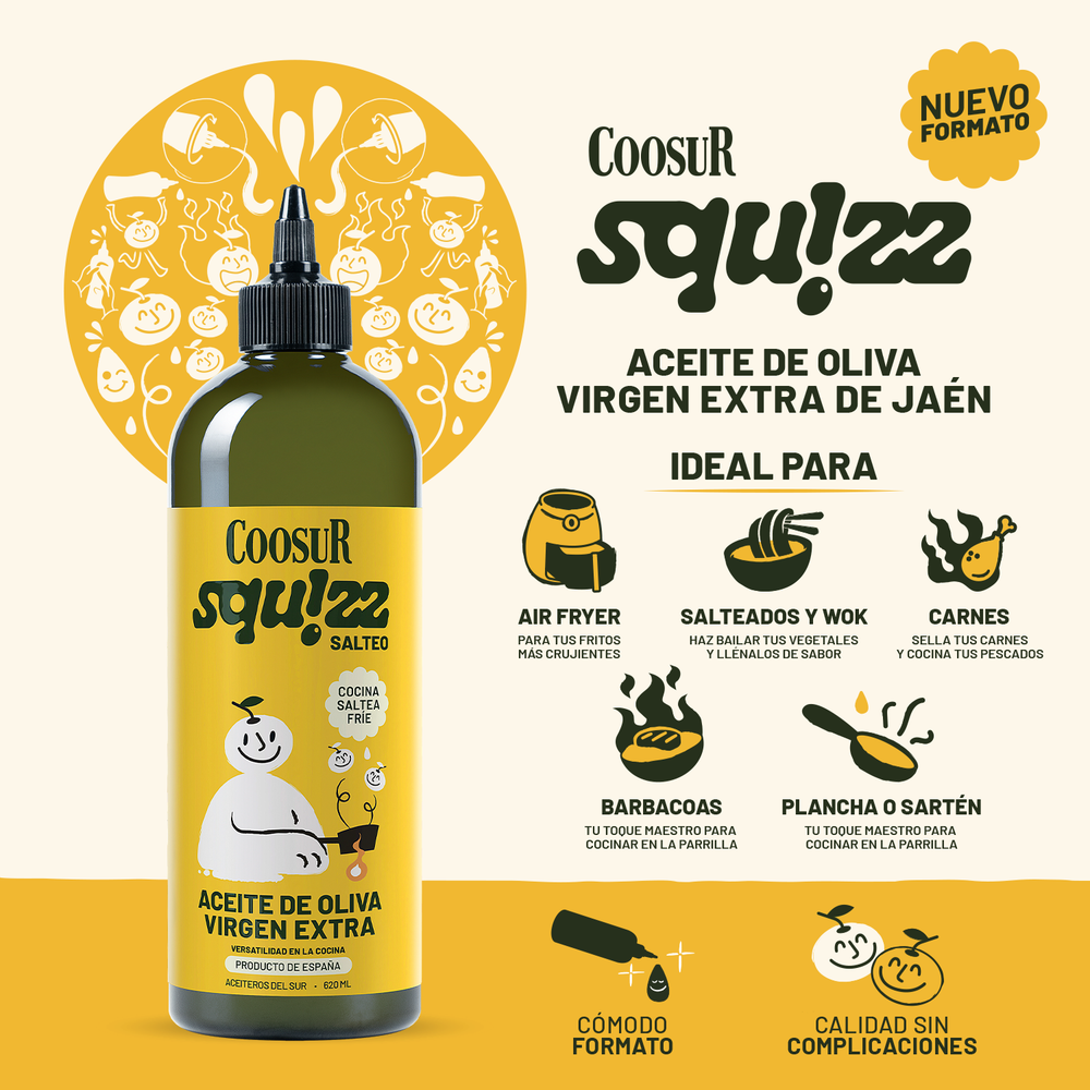 Aceite de oliva virgen extra en biberón Squizz